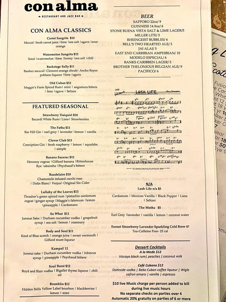 Menu at Con Alma pub & bar, Pittsburgh, 613 Penn Ave