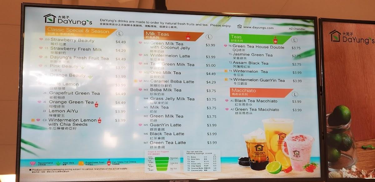 Menu at DaYung's Tea - Chandler cafe, Chandler