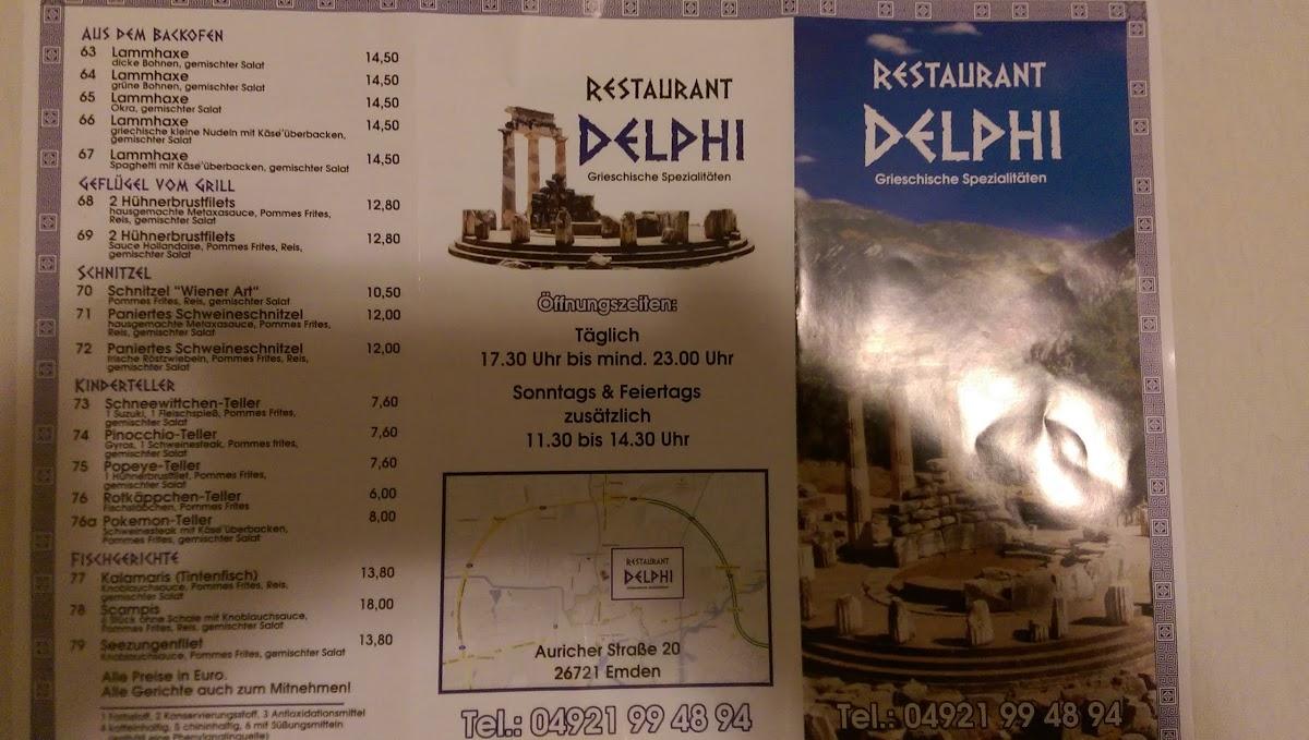 Speisekarte von Delphi restaurant, Emden