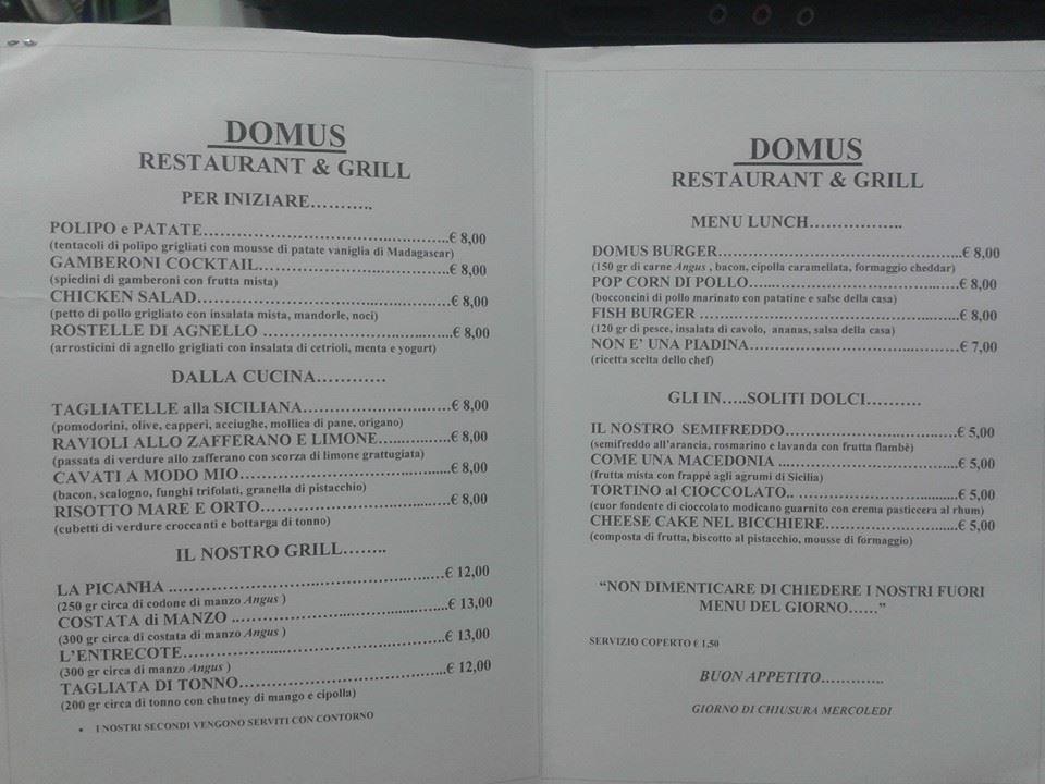 Speisekarte von Domus Restaurant and Grill, Modica