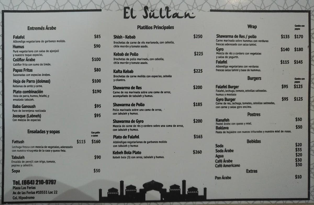 Carta de El Sultan Restaurante, Tijuana, De las Ferias 15510