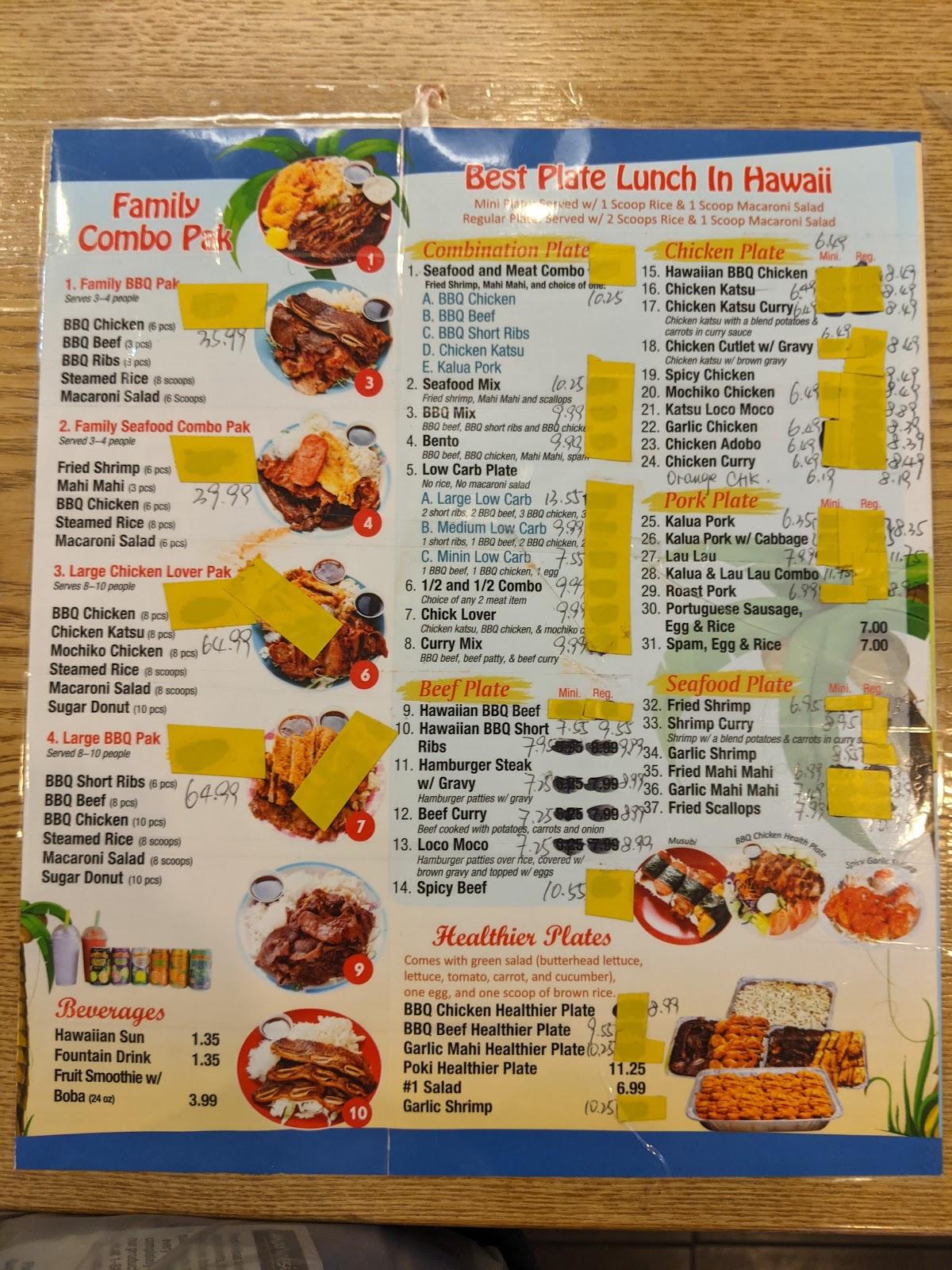 Menu at NO.1 HAWAIIAN BBQ, Las Vegas, S Eastern Ave #105