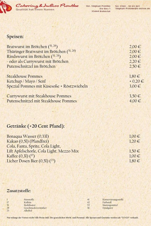 Menu at Imbiss Wetzlar fast food, Wetzlar