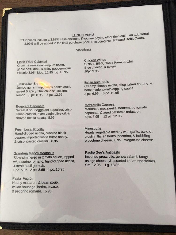 Menu at Jace & Bailey's Italian Kitchen restaurant, Pine Bush