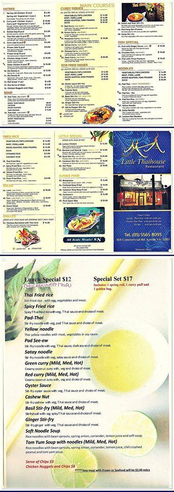Menu at Little Thai House restaurant, Koroit