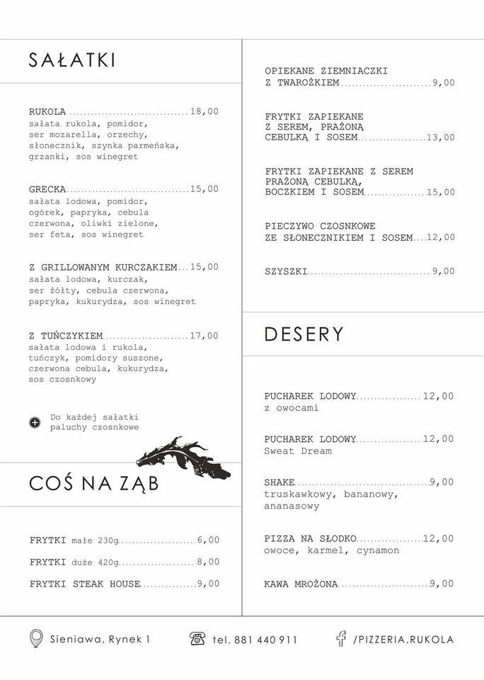 Menu at Rukola Pizza&Cocktail Bar, Sieniawa
