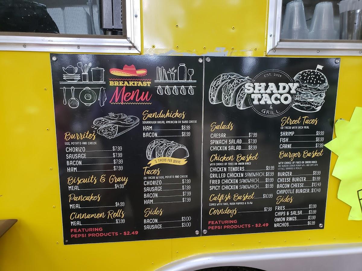 Menu at Shady Taco restaurant, Indian Point