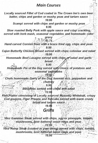 Menu at The Crown Inn pub & bar, Saint Ewe, Churchtown Cottage