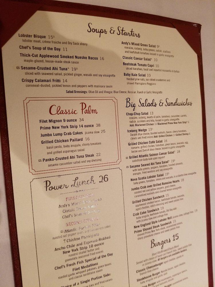 Menu at The Palm - Washington, D.C steakhouse, Washington