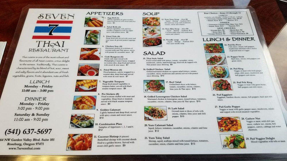 Menu at 7 Seven Thai Restaurant, Roseburg