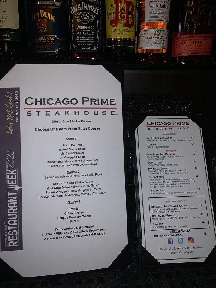 Menu at Chicago Prime Steakhouse, Schaumburg