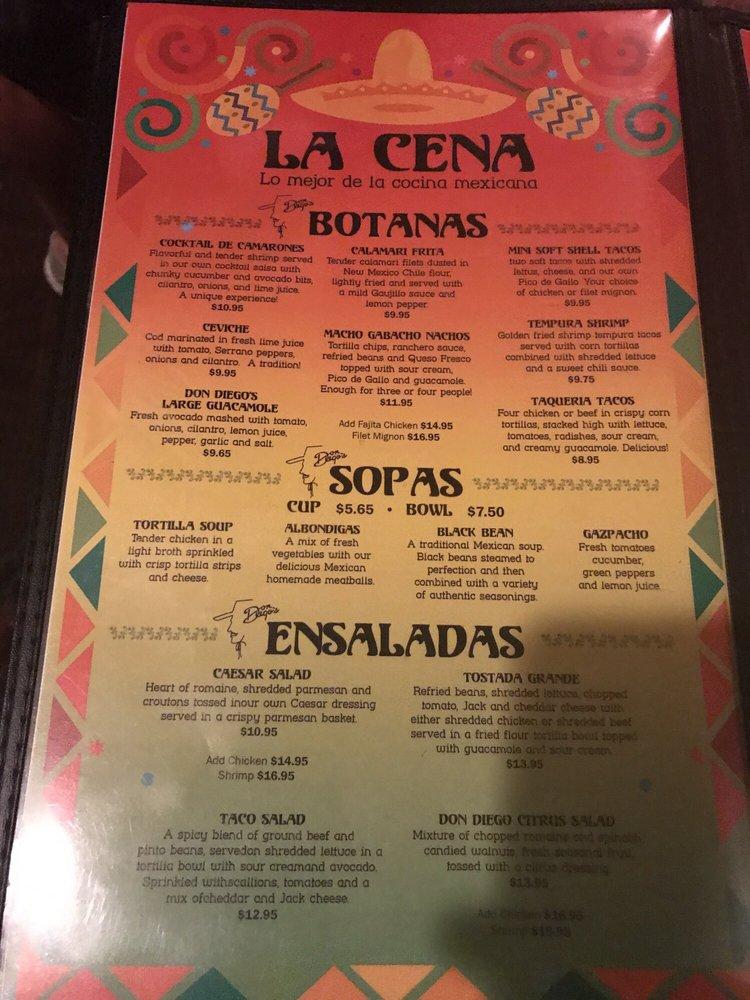 Menu at Don Diego's of Indian Wells pub & bar, Indian Wells