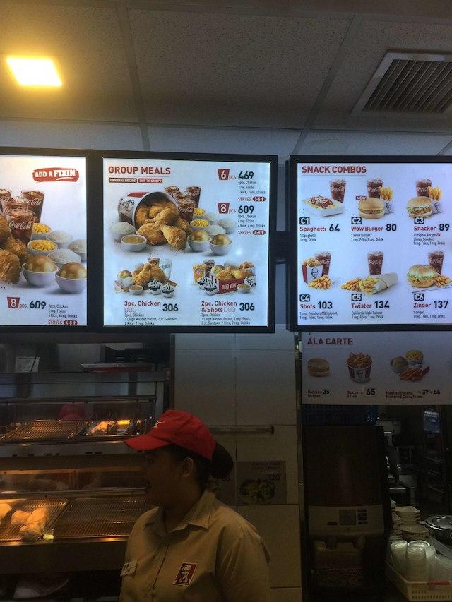 Menu at KFC fast food, Manila, 666