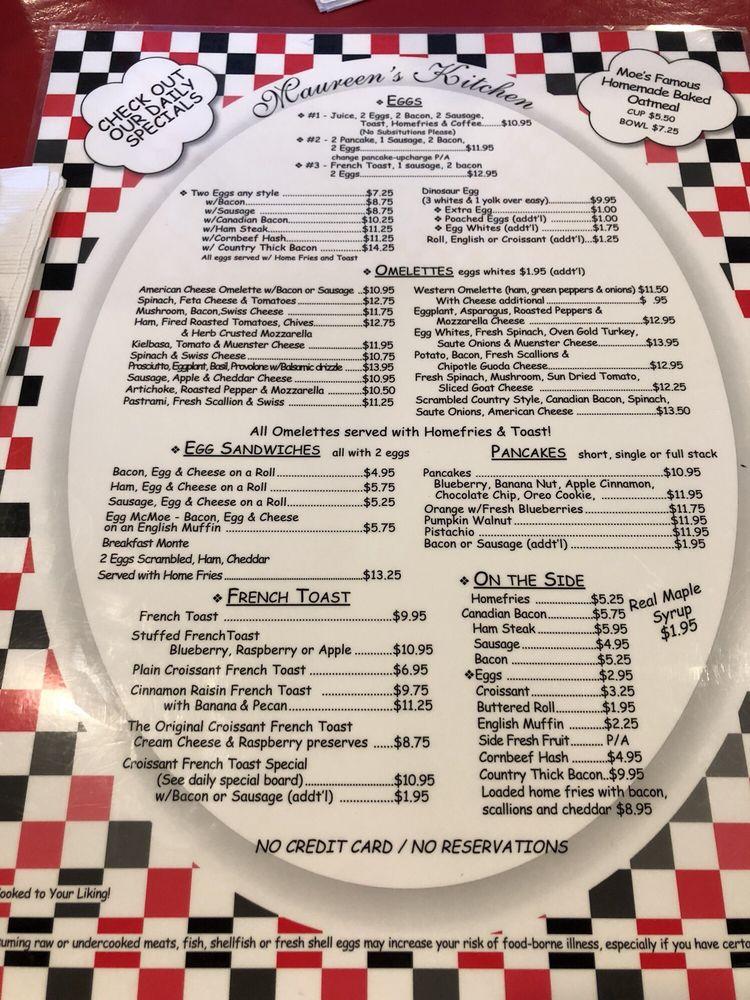 Menu at Maureen's Kitchen restaurant, Smithtown