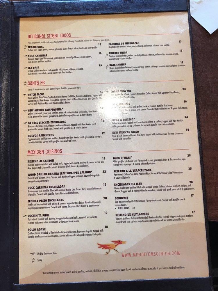 Menu at Mi Dia From Scratch pub & bar, Grapevine