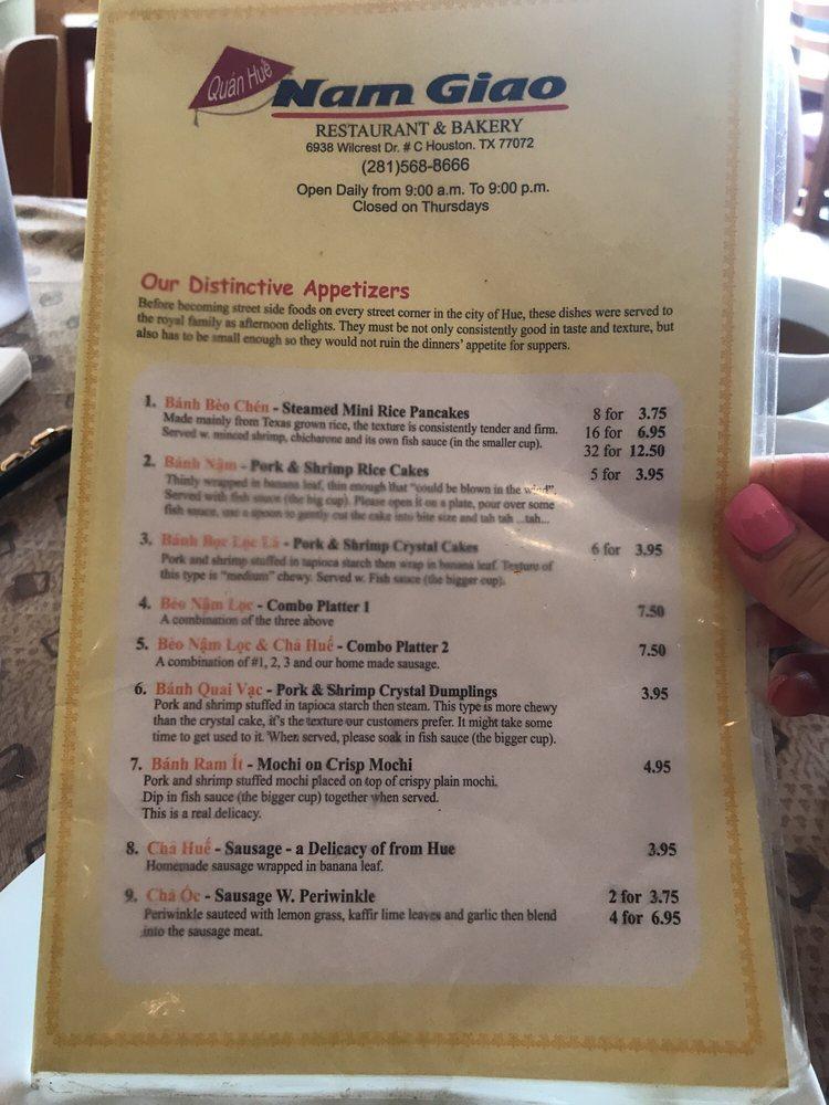 Menu at Nam Giao restaurant, Houston