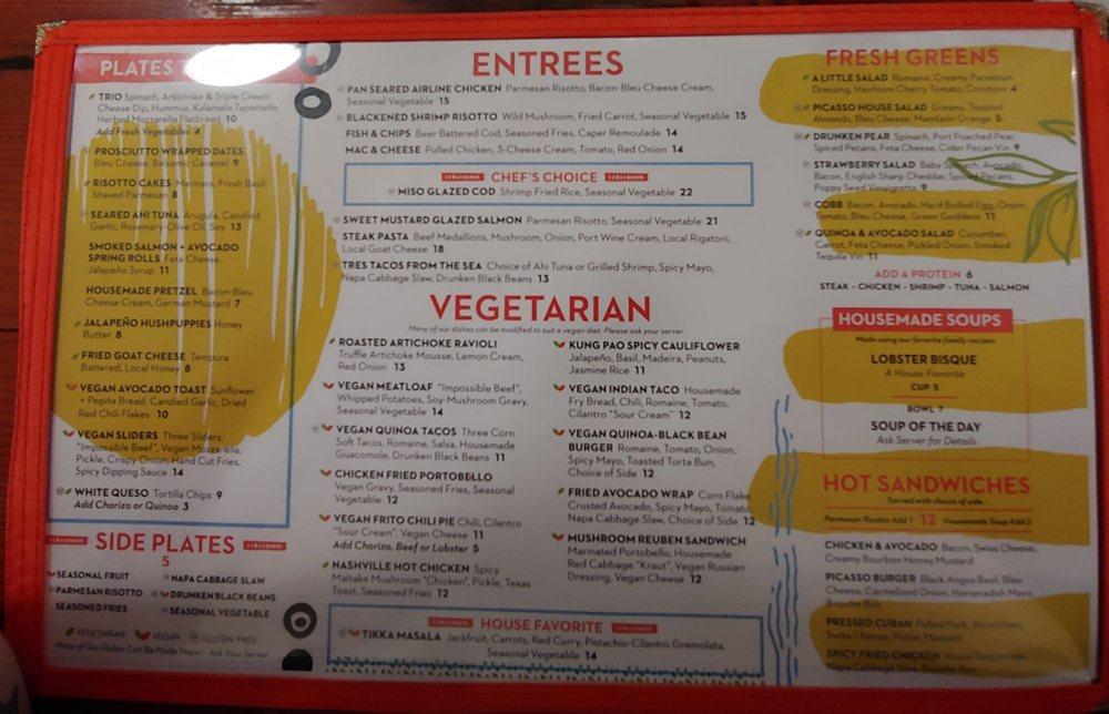 Menu at Picasso Cafe, Oklahoma City