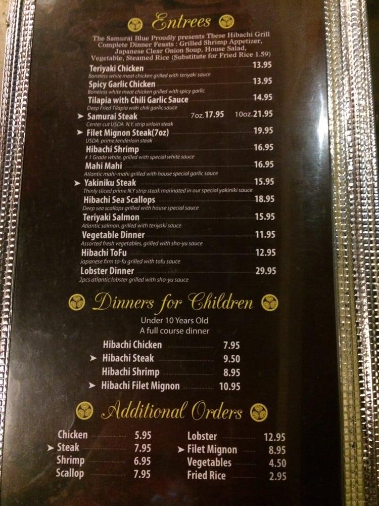 Menu at Samurai Blue restaurant, Lawrenceville