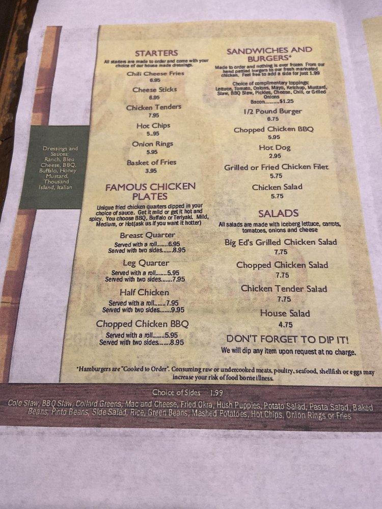 Menu at Big Ed's Chicken Pit BBQ, High Point