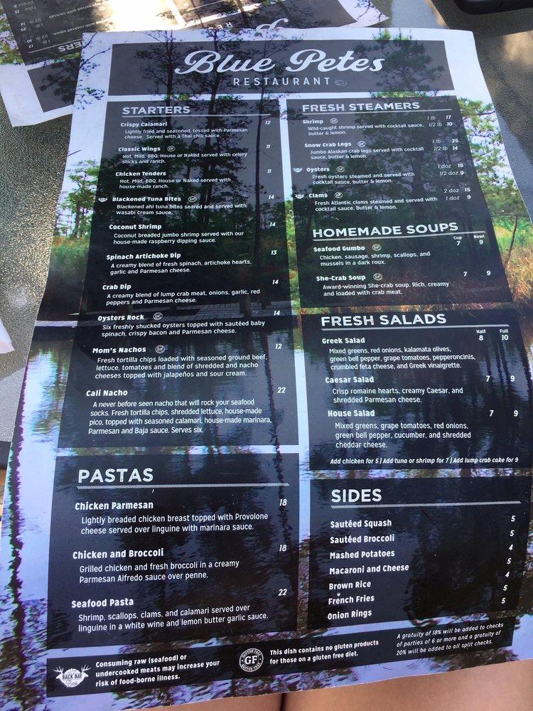 Menu at Blue Pete's Restaurant, Virginia Beach