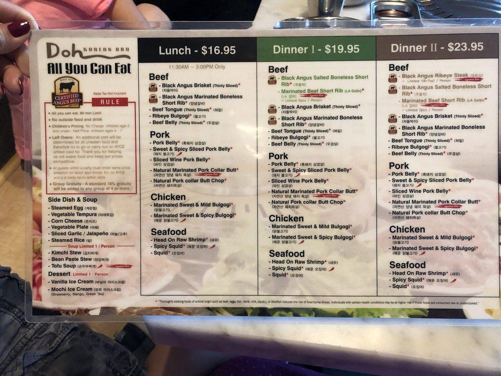 Menu at Doh Korean BBQ (Rainbow), Las Vegas, S Rainbow Blvd