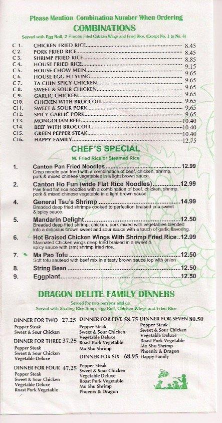 Menu at Dragon Delite Chinese Restaurant, Stone Mountain