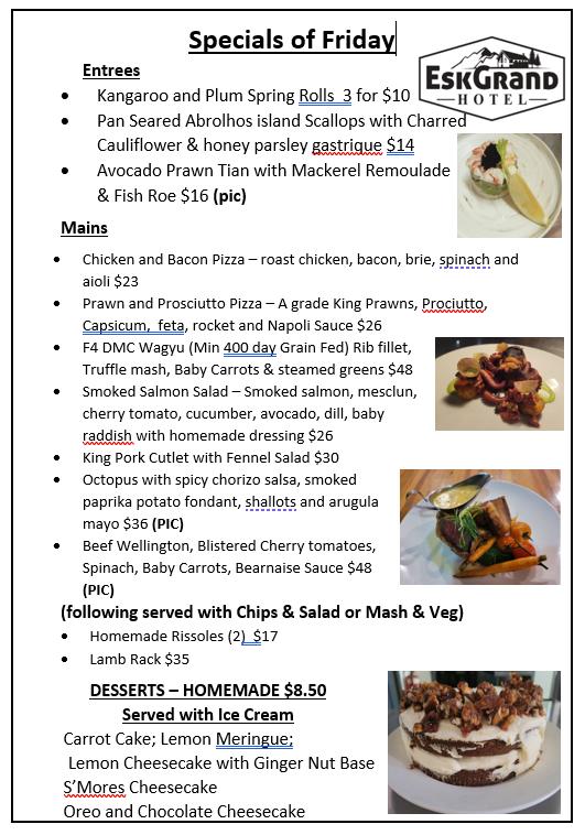 Menu at Esk Grand Hotel pub & bar, Esk