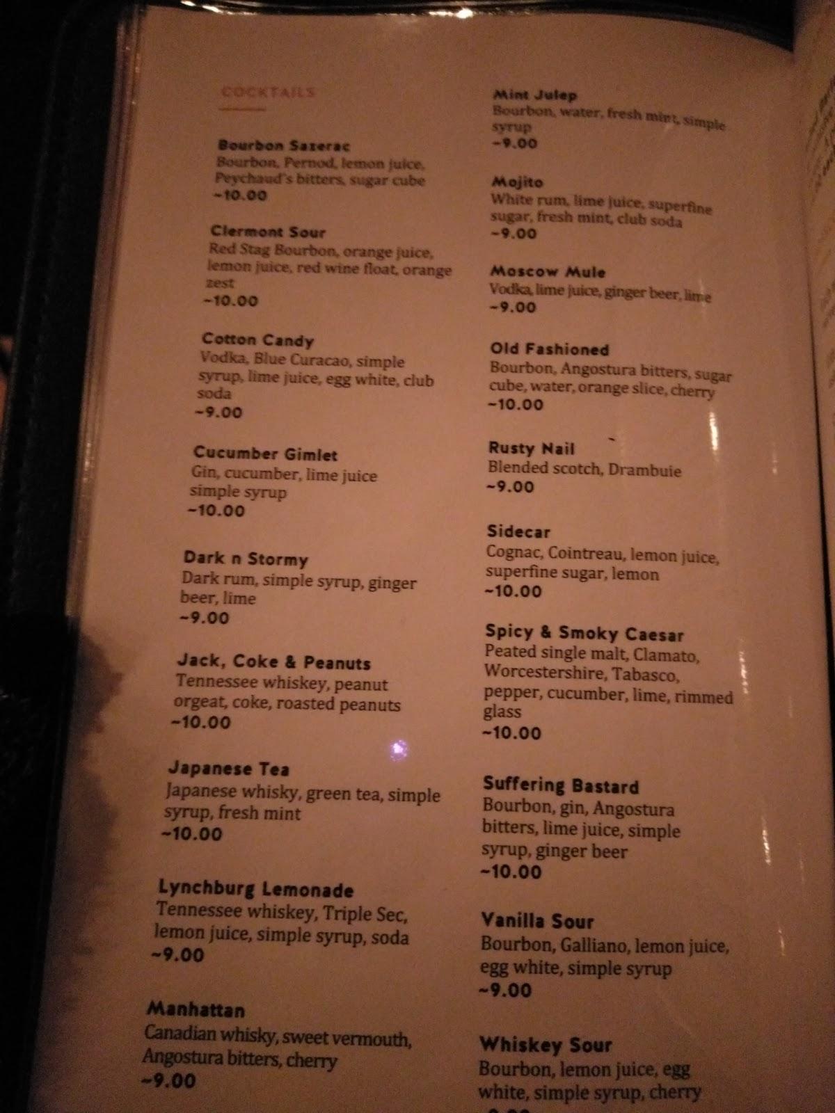 Menu at Hopscotch Whisky Bar, Saint John