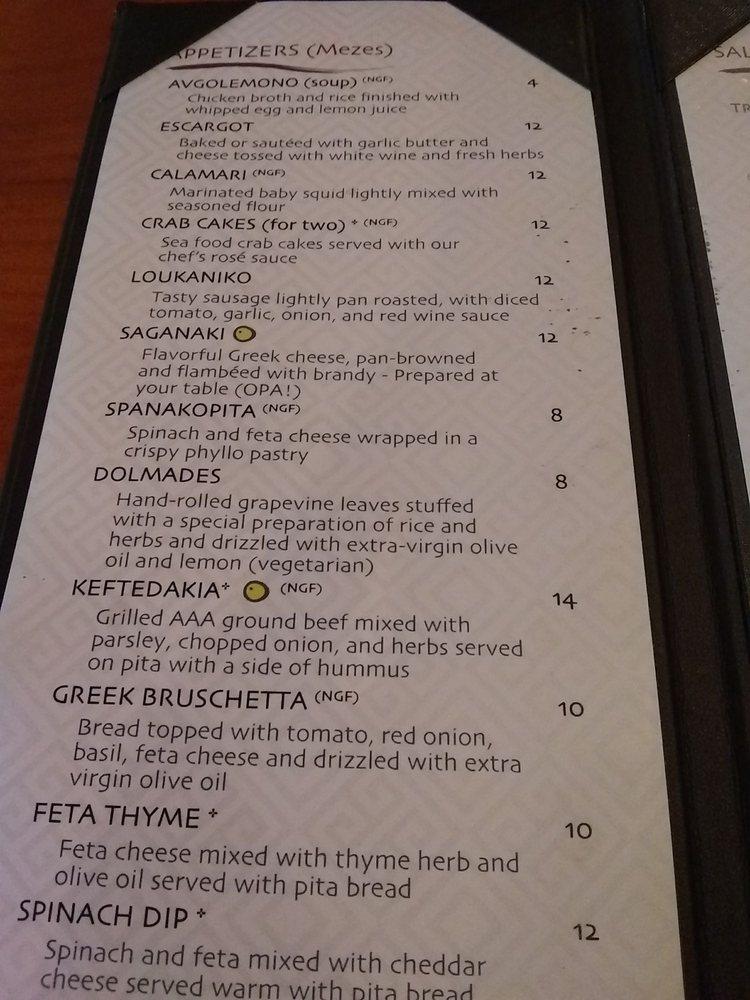 Menu at Kallisto Greek Restaurant, Ottawa