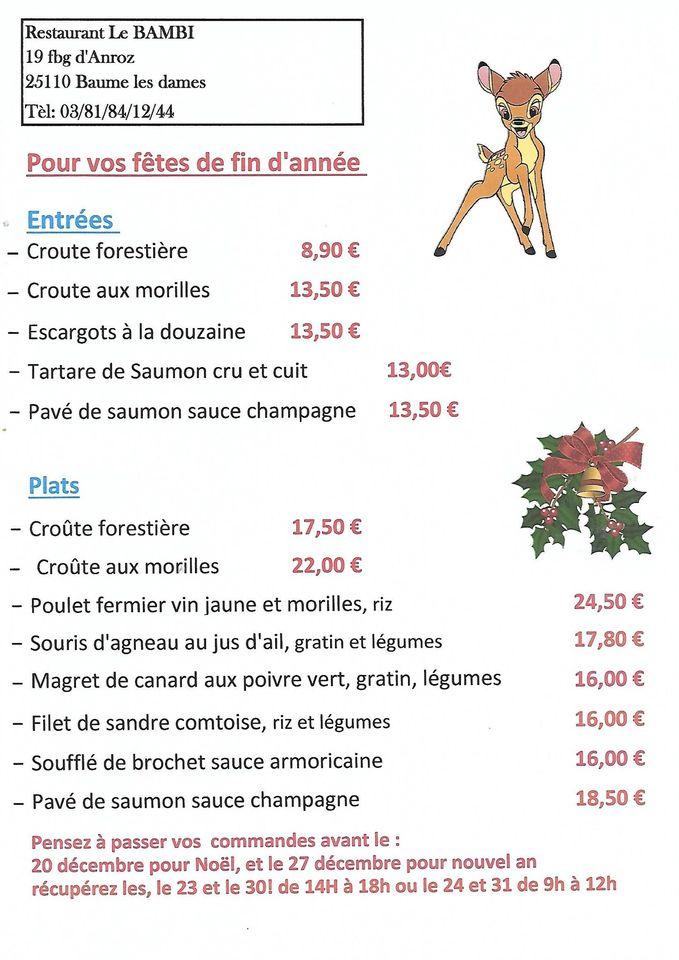 Menu au Hôtel Restaurant Le Bambi, Baume-les-Dames
