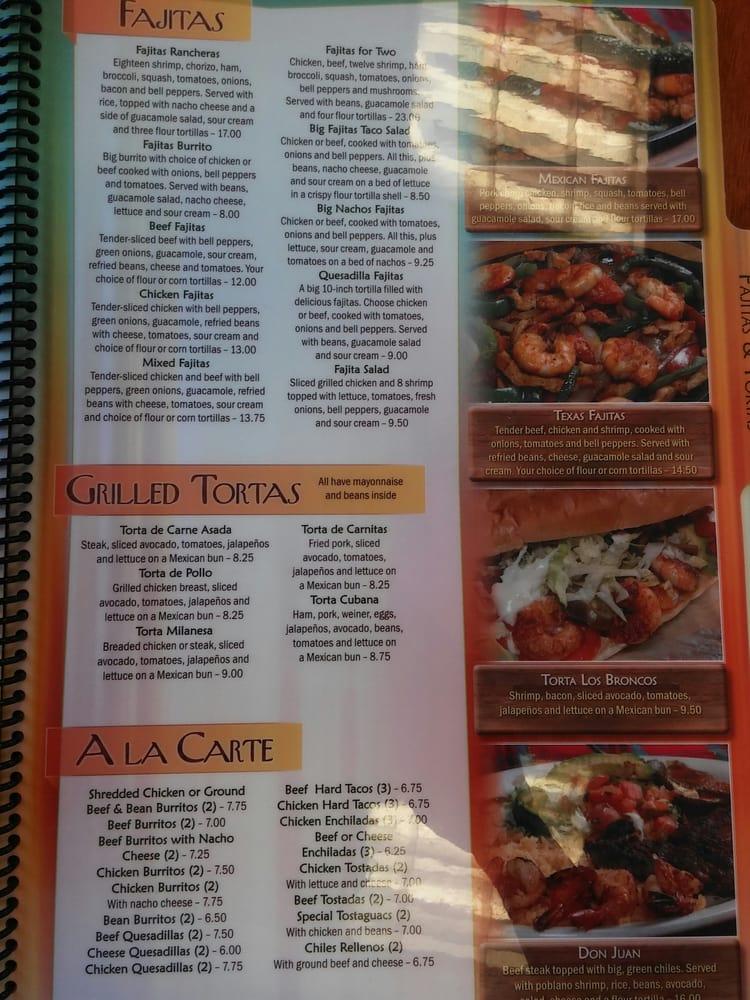 Menu at Los Broncos Mexican Restaurant, Forest Park