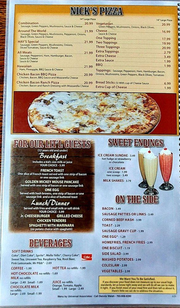 Menu at Nick's Restaurant, Anderson