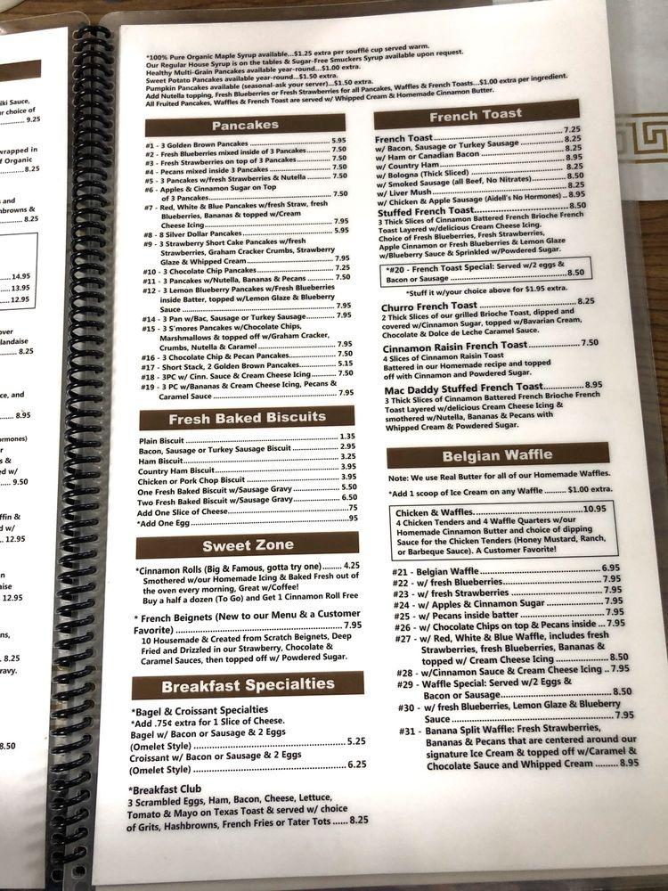 Menu at Omega Pancake House restaurant, Surfside Beach, US-17 BUS