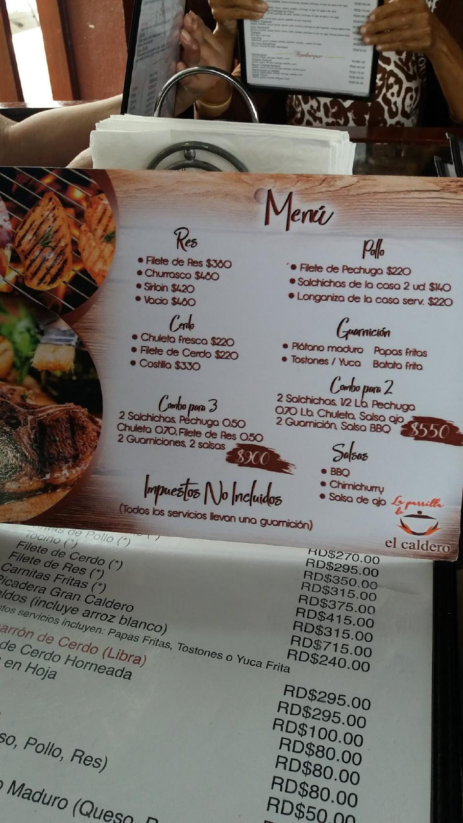Carta de Restaurant El Caldero, Santo Domingo, C3V5+8WF