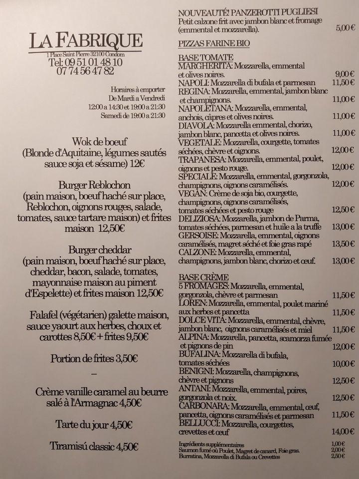 Menu au Restaurant Le Balcon Condom, Condom