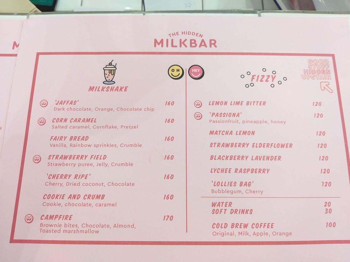 Menu at THE HIDDEN MILKBAR, Bangkok