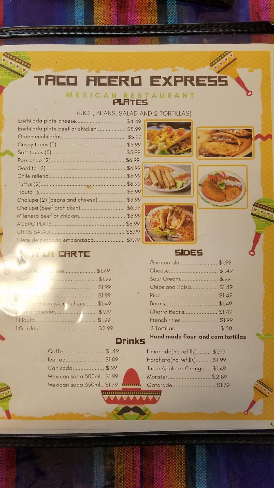 Menu at Taco Acero Express Mexican Restaurant, San Antonio, 629 Enrique ...