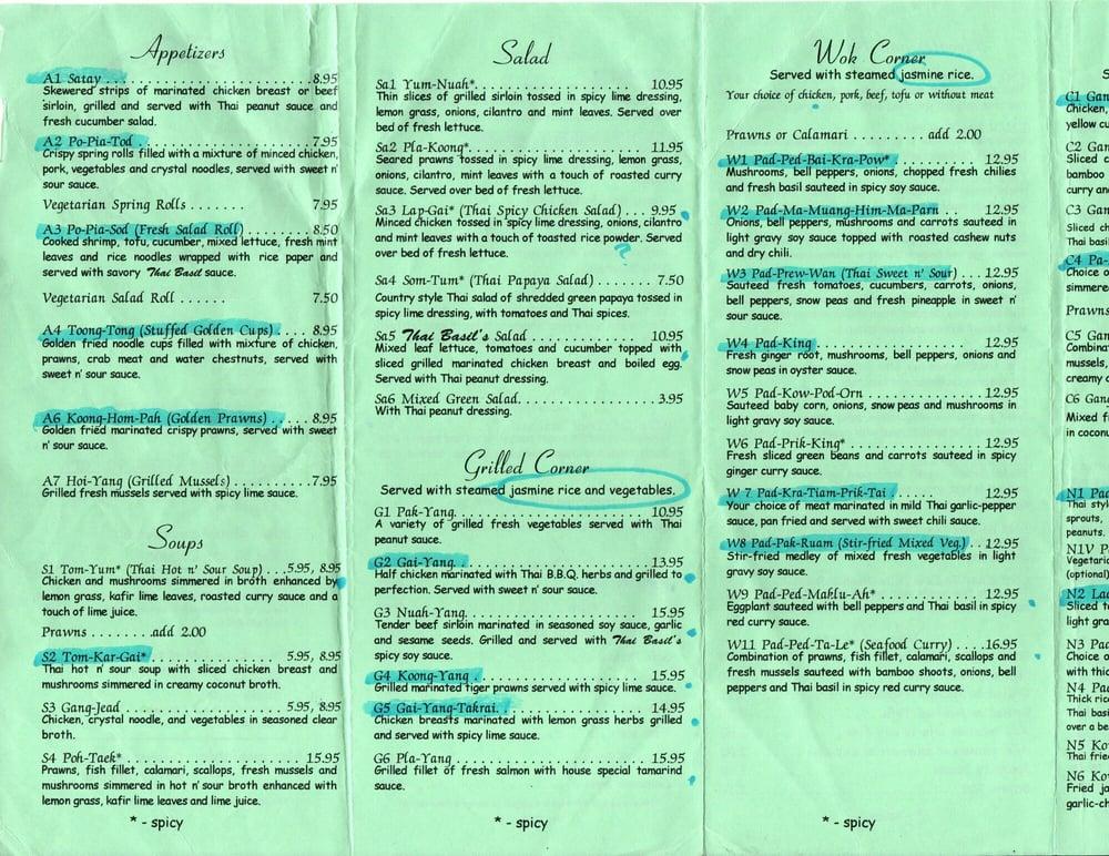 Menu at Thai Rice Restaurant, Cameron Park