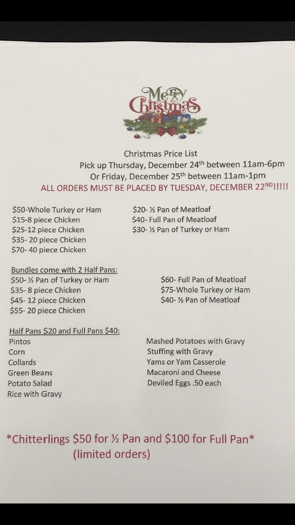 Menu at The Bess Group LLC Soulfood and Catering restaurant, Shelby