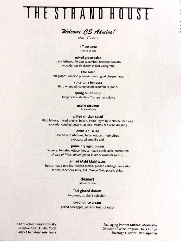 Menu at The Strand House pub & bar, Manhattan Beach