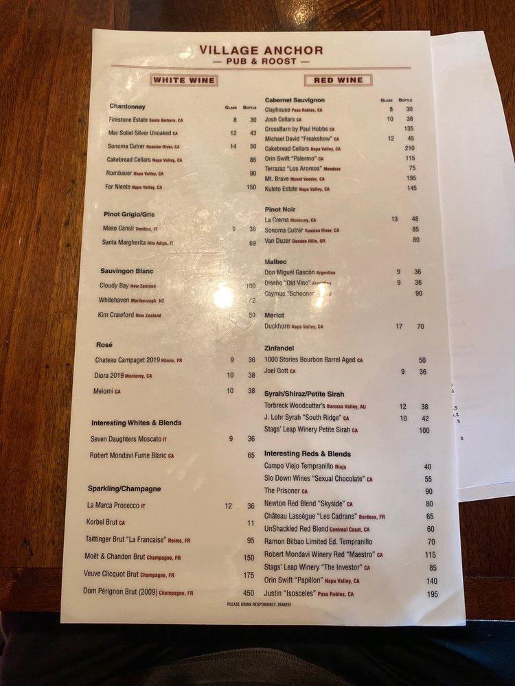 Menu at The Village Anchor pub & bar, Anchorage, Park Rd