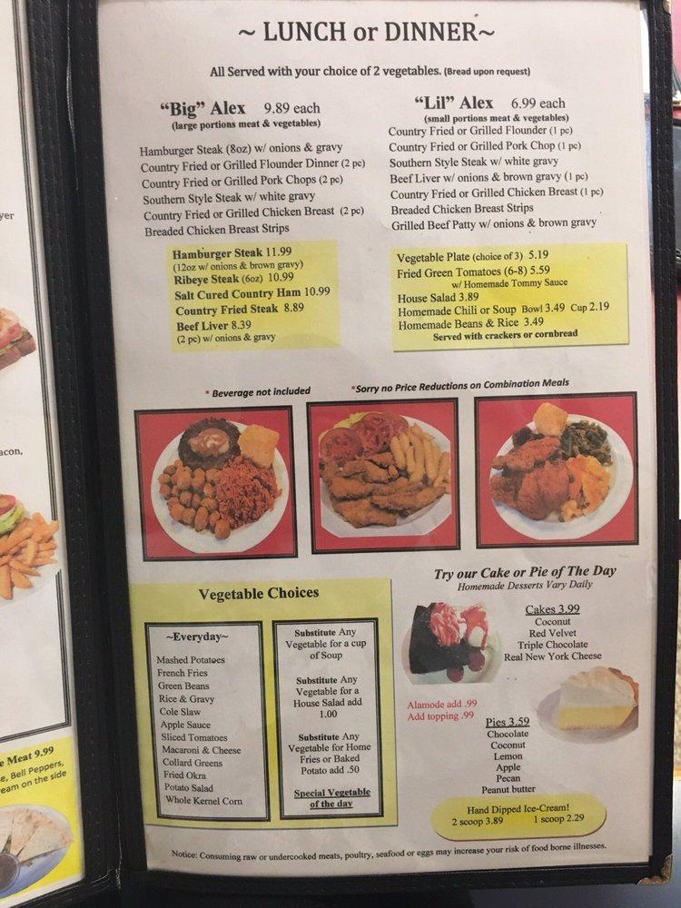 Menu at Alex's Restaurant, Goose Creek, 132 St James Ave
