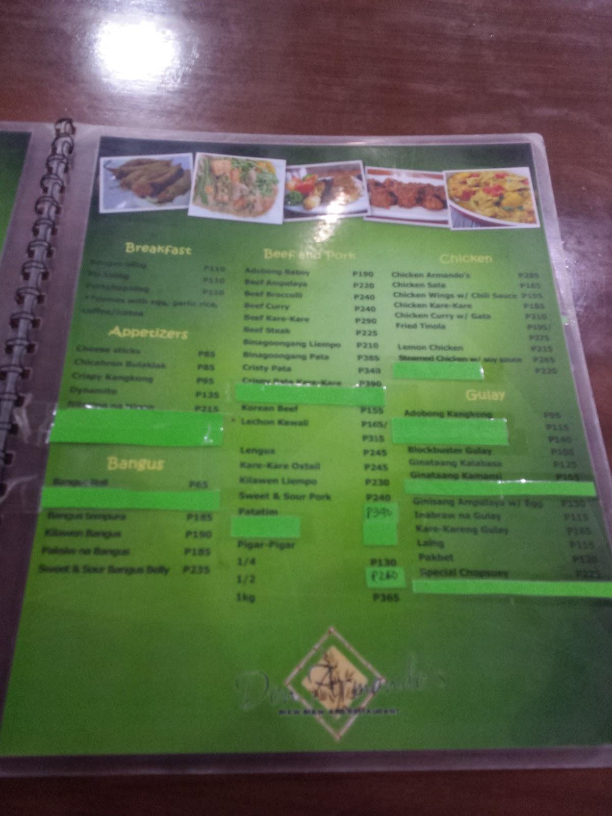 Menu at Don Armando's Ihaw-ihaw And Restaurant, Calasiao