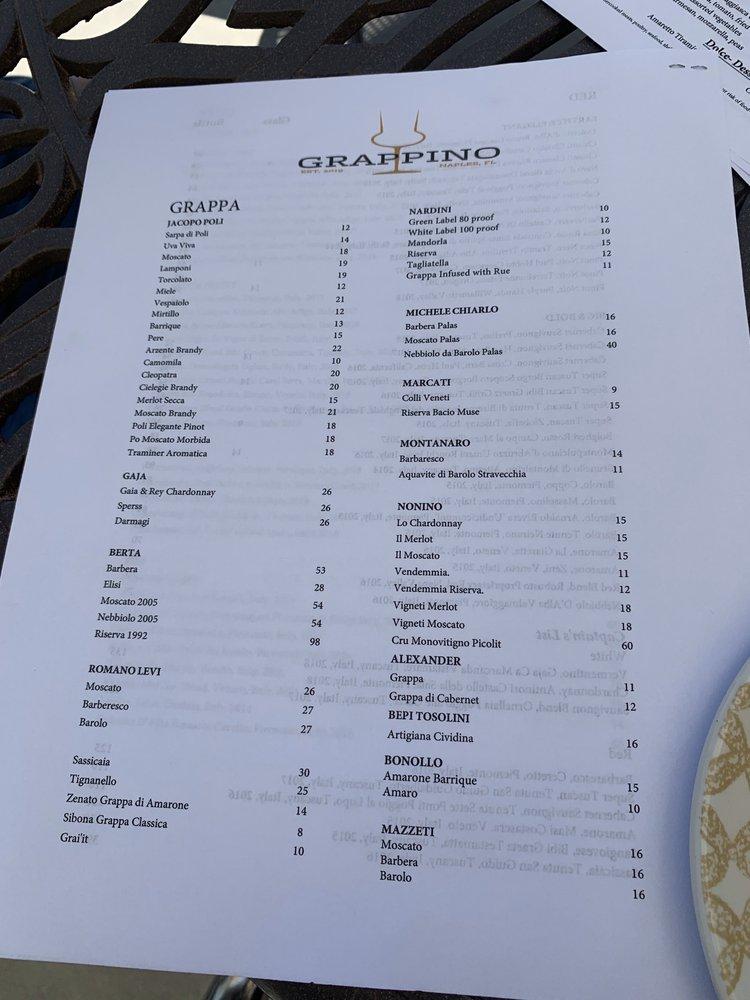 Menu at Grappino restaurant, Naples