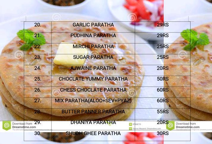 Menu at Gully paratha and food house, Katni