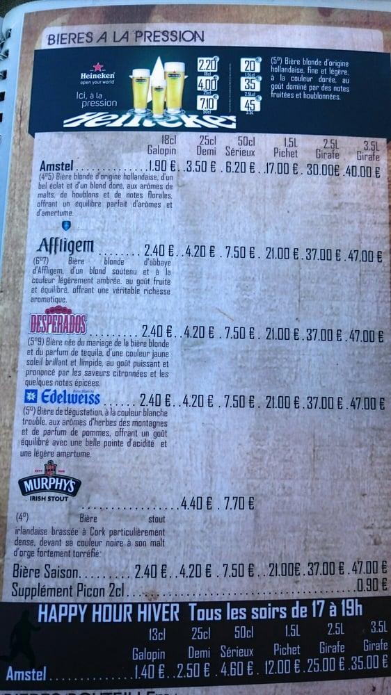 Menu at Le XV pub & bar, Val-d'Isère
