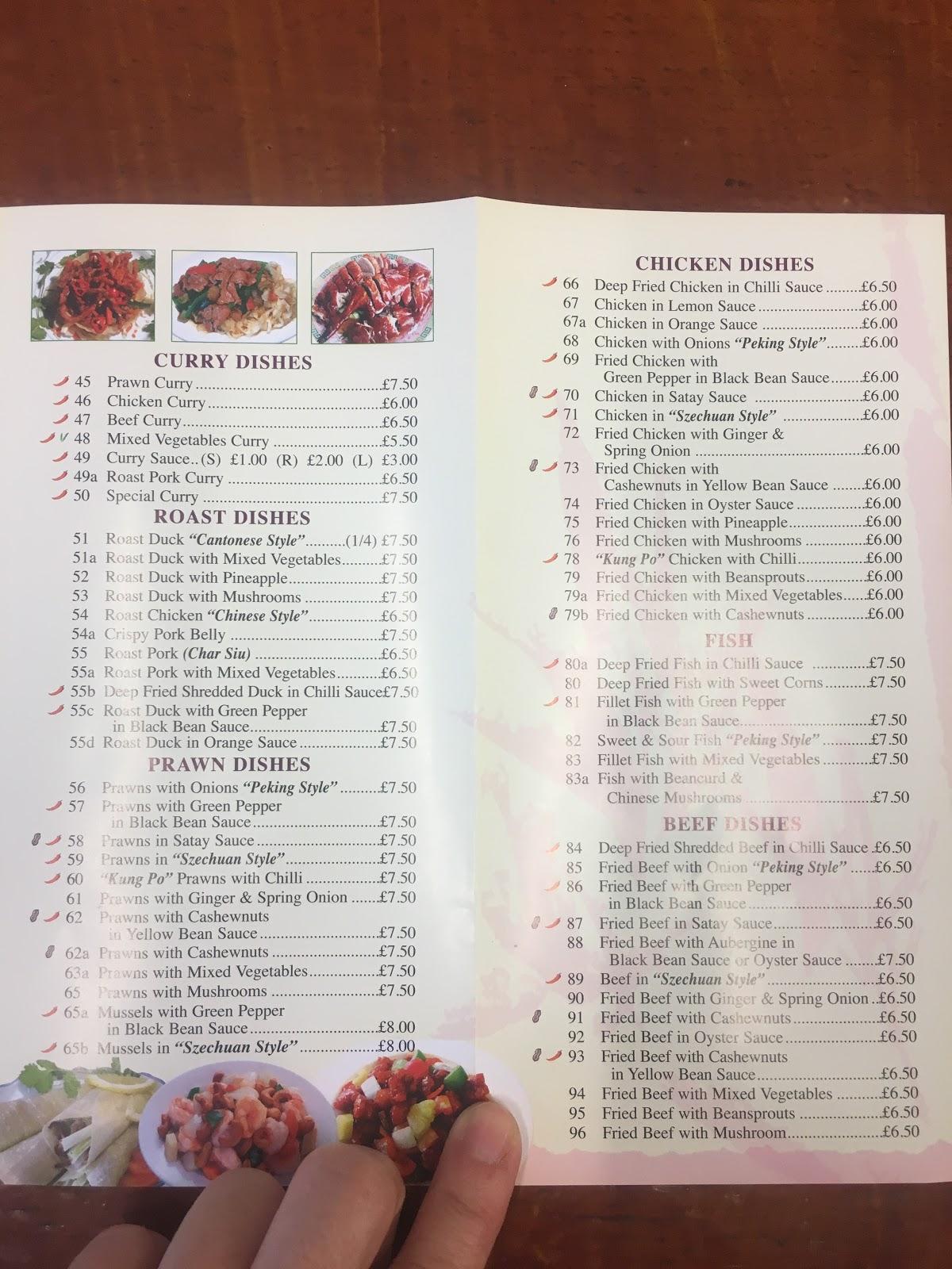 Menu at Pang's fast food, London
