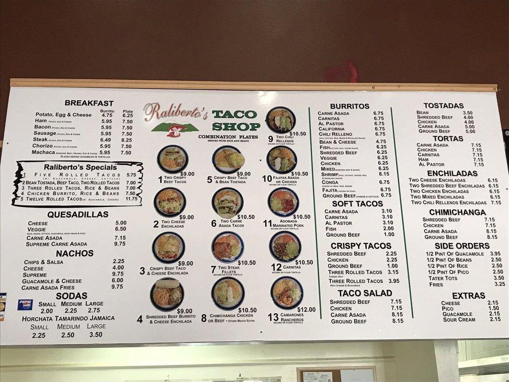 Menu at Ralibertos Taco Shop restaurant, Everett