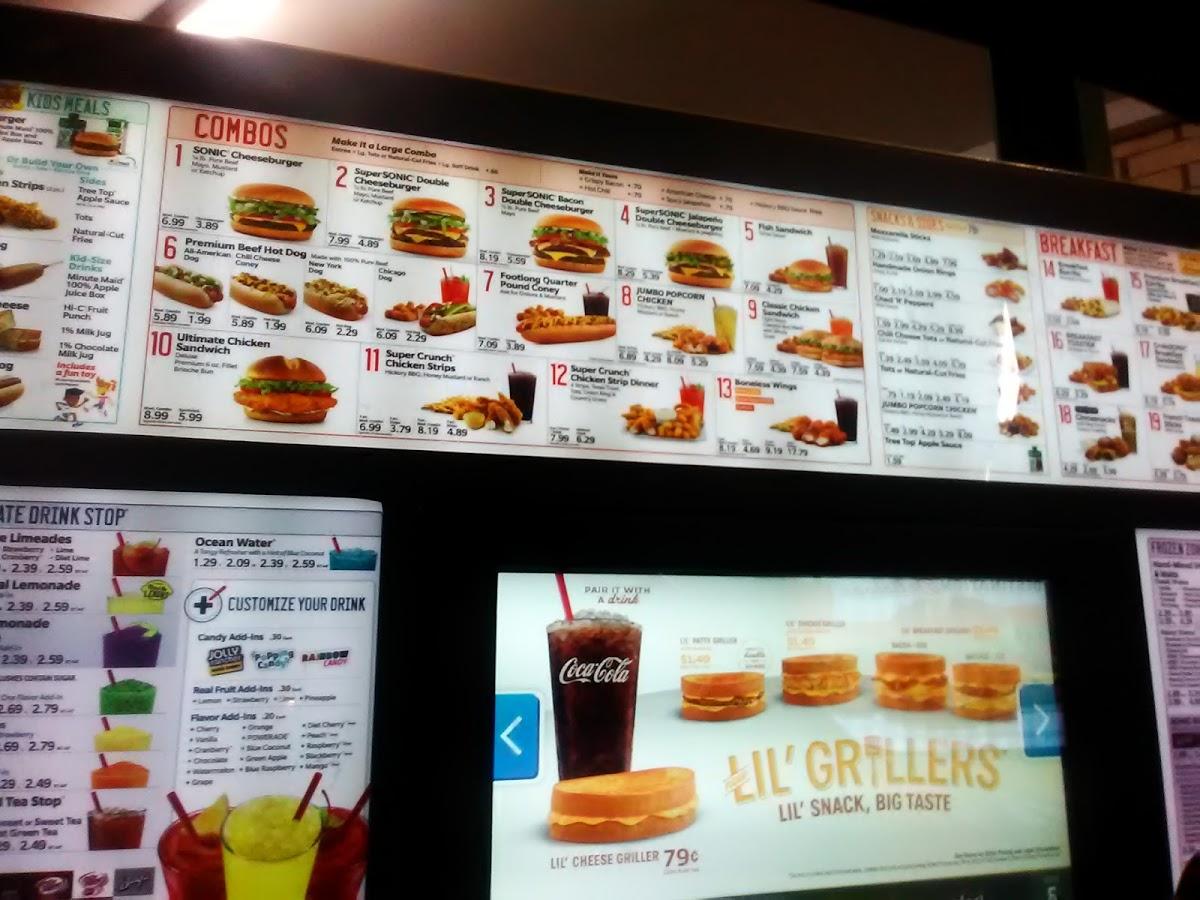 Menu at Sonic Drive-In fast food, Beaumont, S M L King Jr Pkwy
