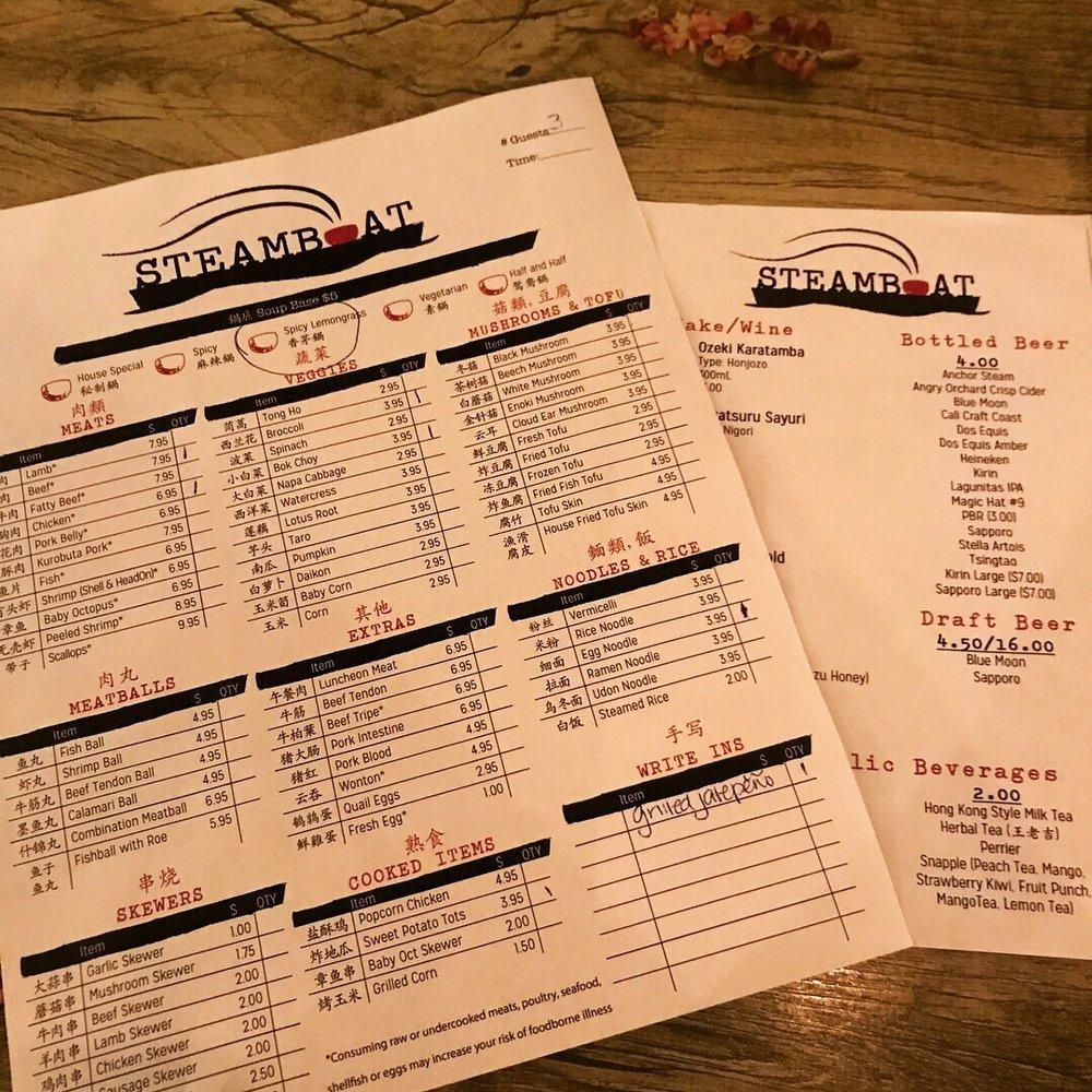 Menu at Steamboat restaurant, Concord